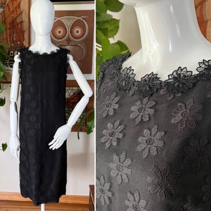 60s Vintage TONI LYNN Mod Black Daisy Lace Sleeveless Shift Dress ...
