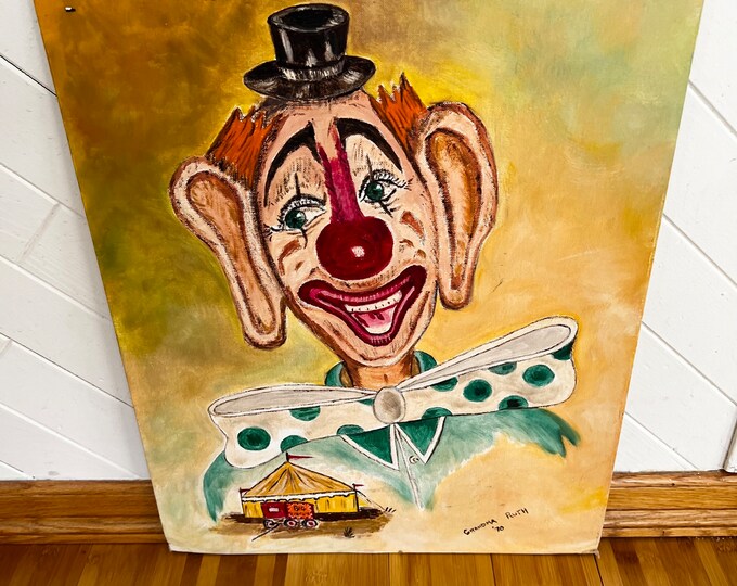 70s Vintage CLOWN Painting by Grandma Ruth Acrylic Paint Wall Art Size ...