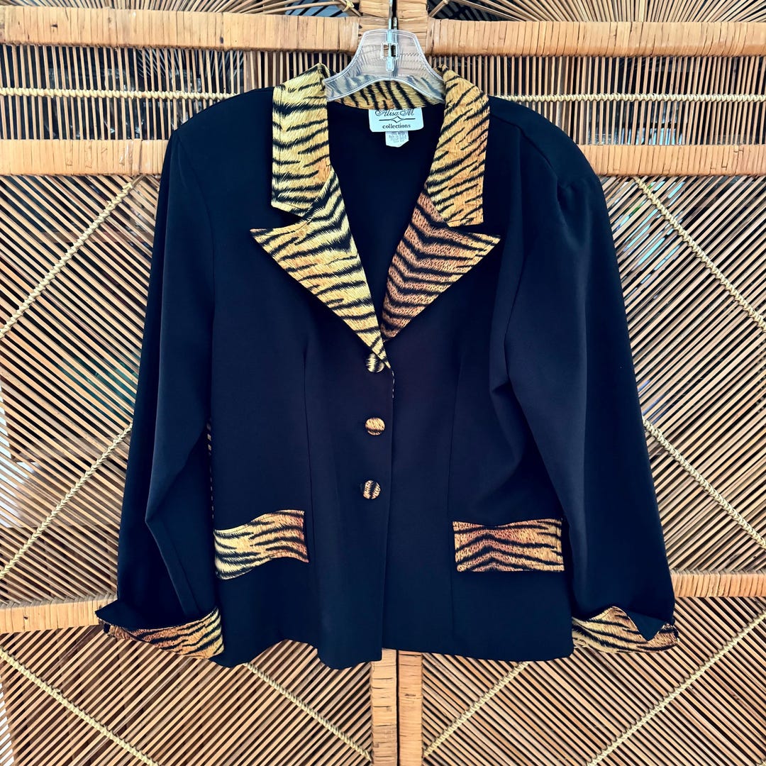 90s Vintage ALISA M Collections Tiger Print and Black Blazer Fran Fine ...
