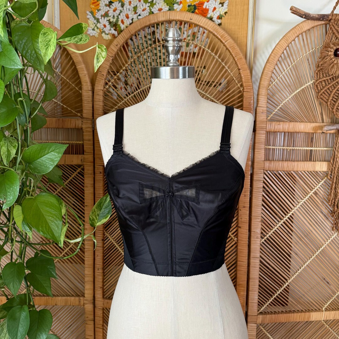 50s Vintage PRINCESS BALI Black Bow Long Line Bra Bralette Size 34 C - Etsy