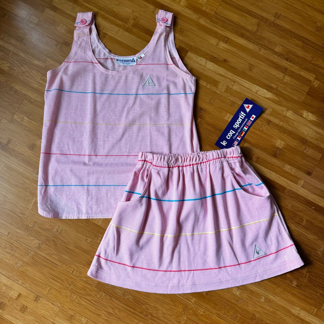 80s Vintage LE COQ SPORTIF Tennis Pink Striped Tank and Mini Skirt ...