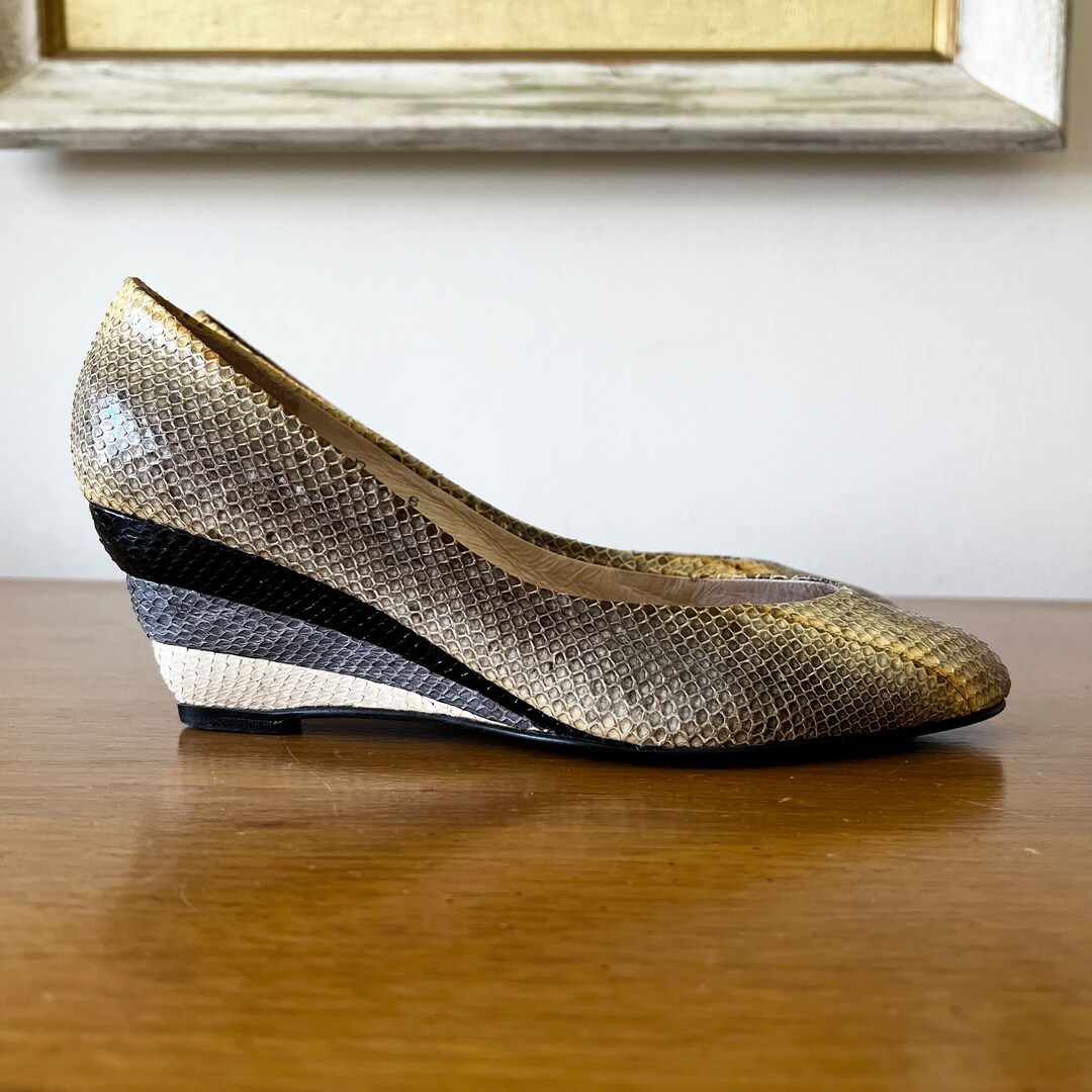70s Vintage REPTILE Collection Multi Color Snake Skin Wedges Size 7 1/2 ...