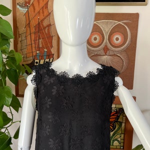 60s Vintage TONI LYNN Mod Black Daisy Lace Sleeveless Shift Dress ...
