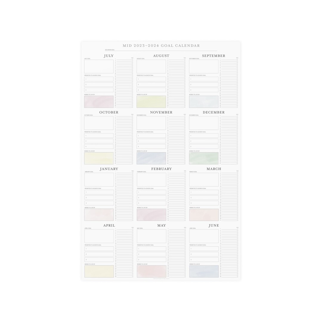 Goal Planner // Mid 2023 2024 Vertical Wall Calendar and - Etsy