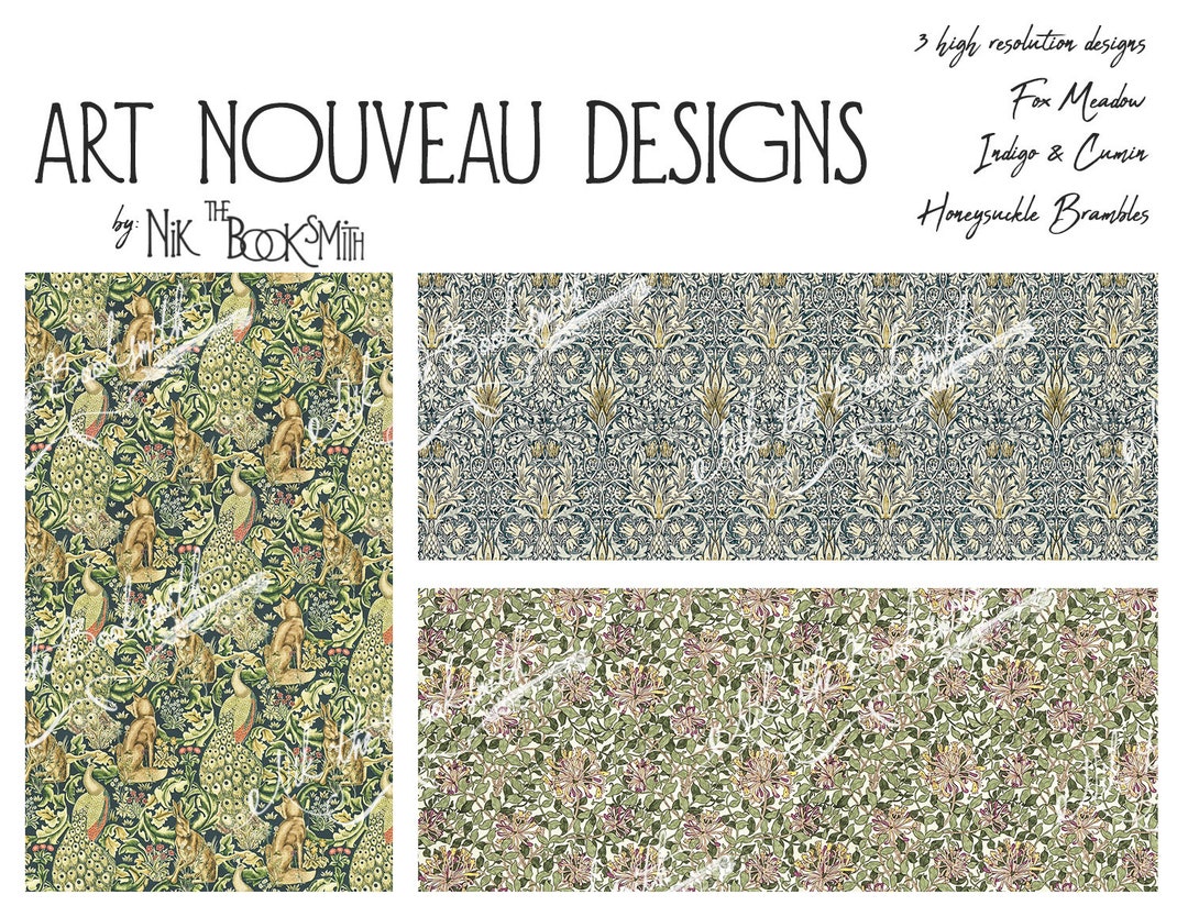 Art Nouveau Designs Fox Meadow Indigo Cumin Honeysuckle Printables for ...