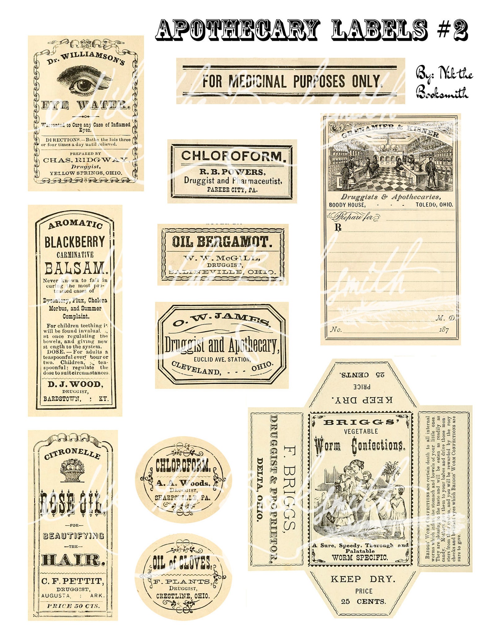 Apothecary Labels 2 Antique Ephemera Druggist Pharmacy - Etsy