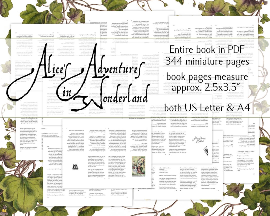Alice's Adventures in Wonderland - Miniature Book Page Kit - Digital ...