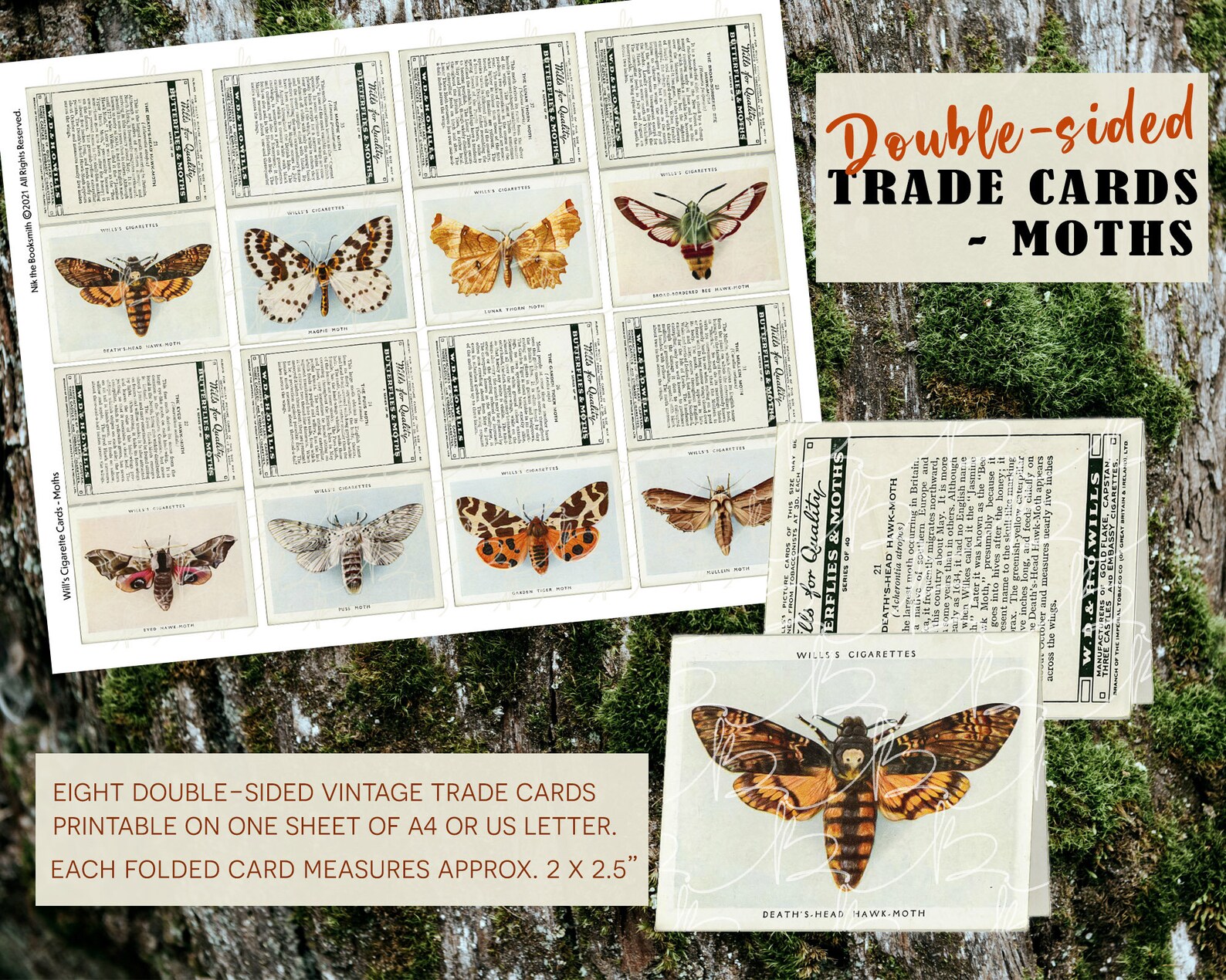 Vintage Trade Cards Moths Set of 8 DOUBLE-SIDED Cards - Etsy