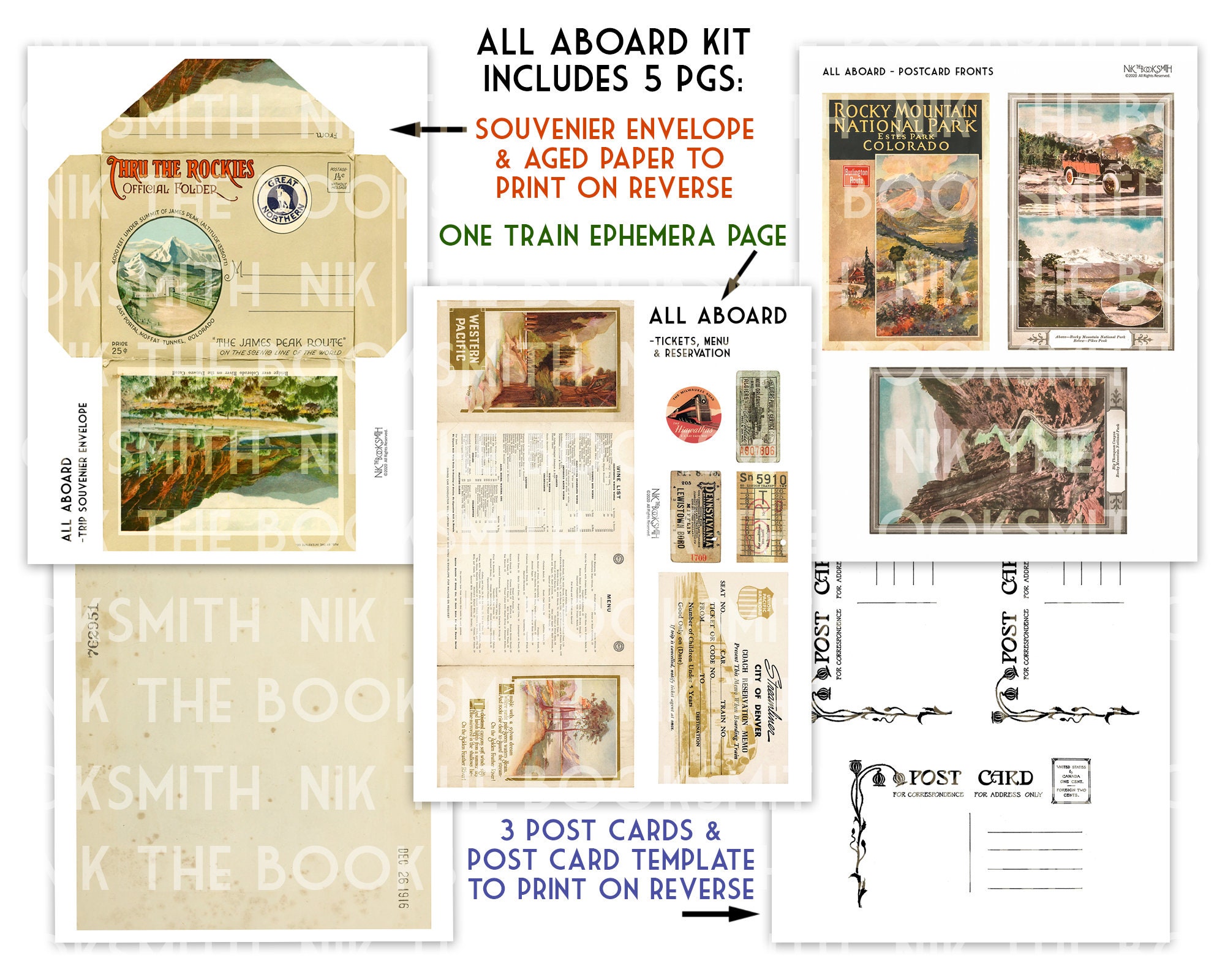 ALL ABOARD! - Vintage Train Travel Printable Kit - Antique Ephemera ...