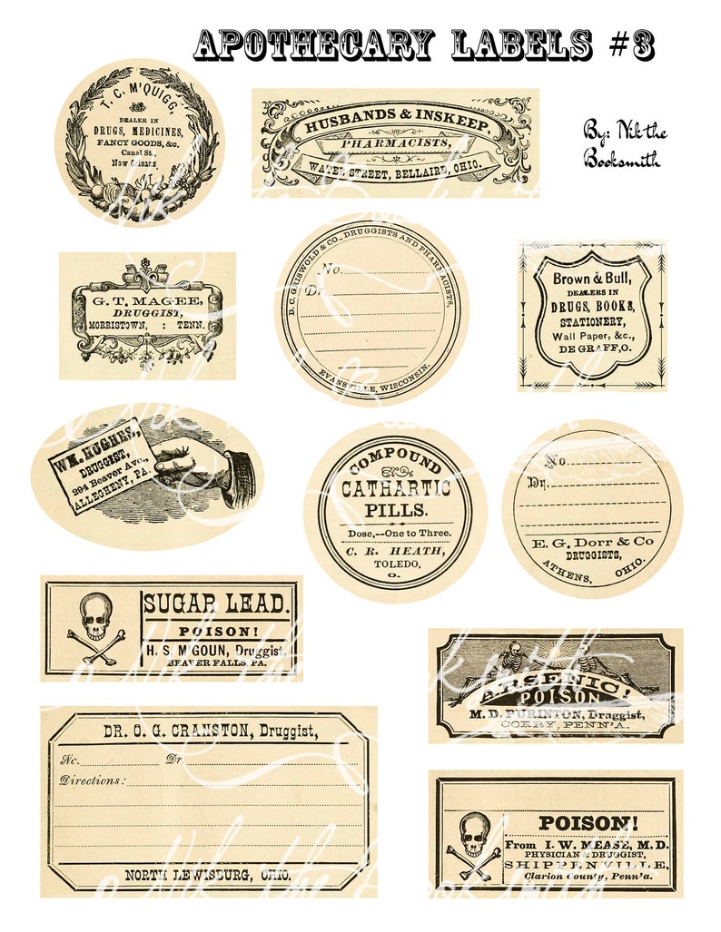 Apothecary Labels 3 Antique Ephemera Druggist Pharmacy - Etsy