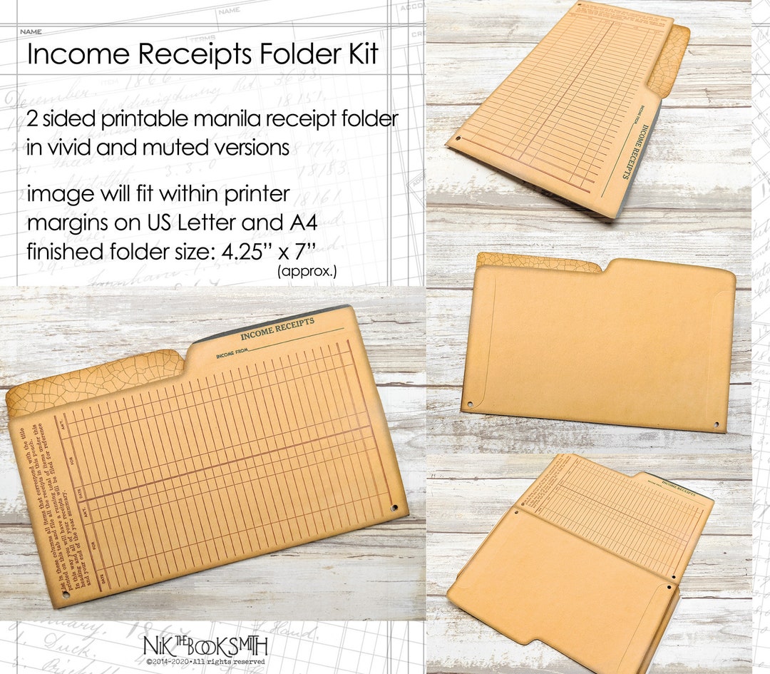 Income Receipts Manila Folder Kit - 2 Digital Images in JPEG or PDF ...