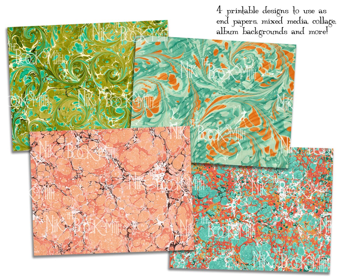 Digital Marbled Papers Set #13 - Perfect for Bookbinding, Journals ...