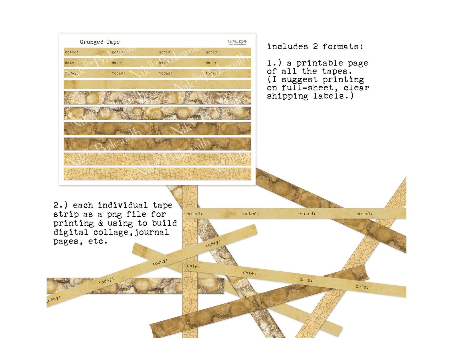 Grunge Tape - Decorative Tape Digital Printable JPG Page - PNG Kit ...