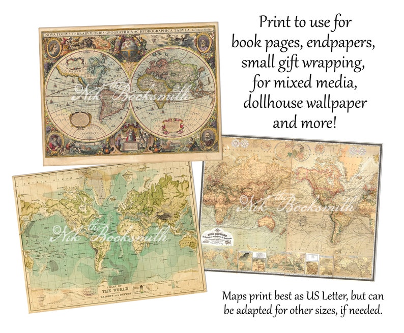 Old World Maps Printables for Endpapers Washi Tape - Etsy