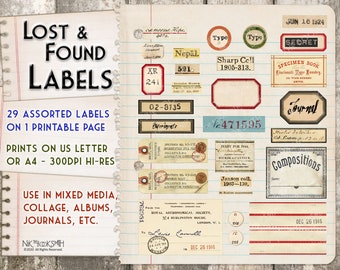 Lost and Found Labels II Set of 15 Assorted Vintage Printable Labels 1 ...