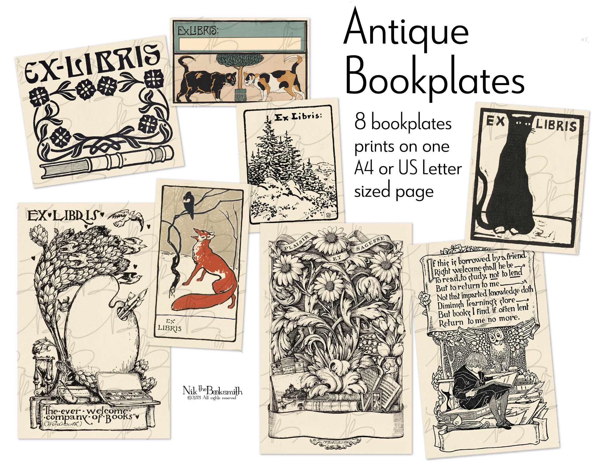 Antique Book Plates Digital Ephemera Ex Libris for | Etsy