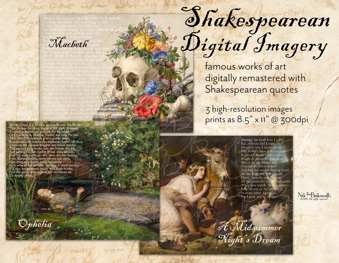 Shakespearean Digital Imagery - Pages for Endpapers, Collage, Mixed ...