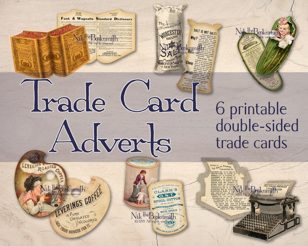 Trade Card Adverts - 2 Printable Ephemera Pages With 6 DOUBLE-SIDED ...