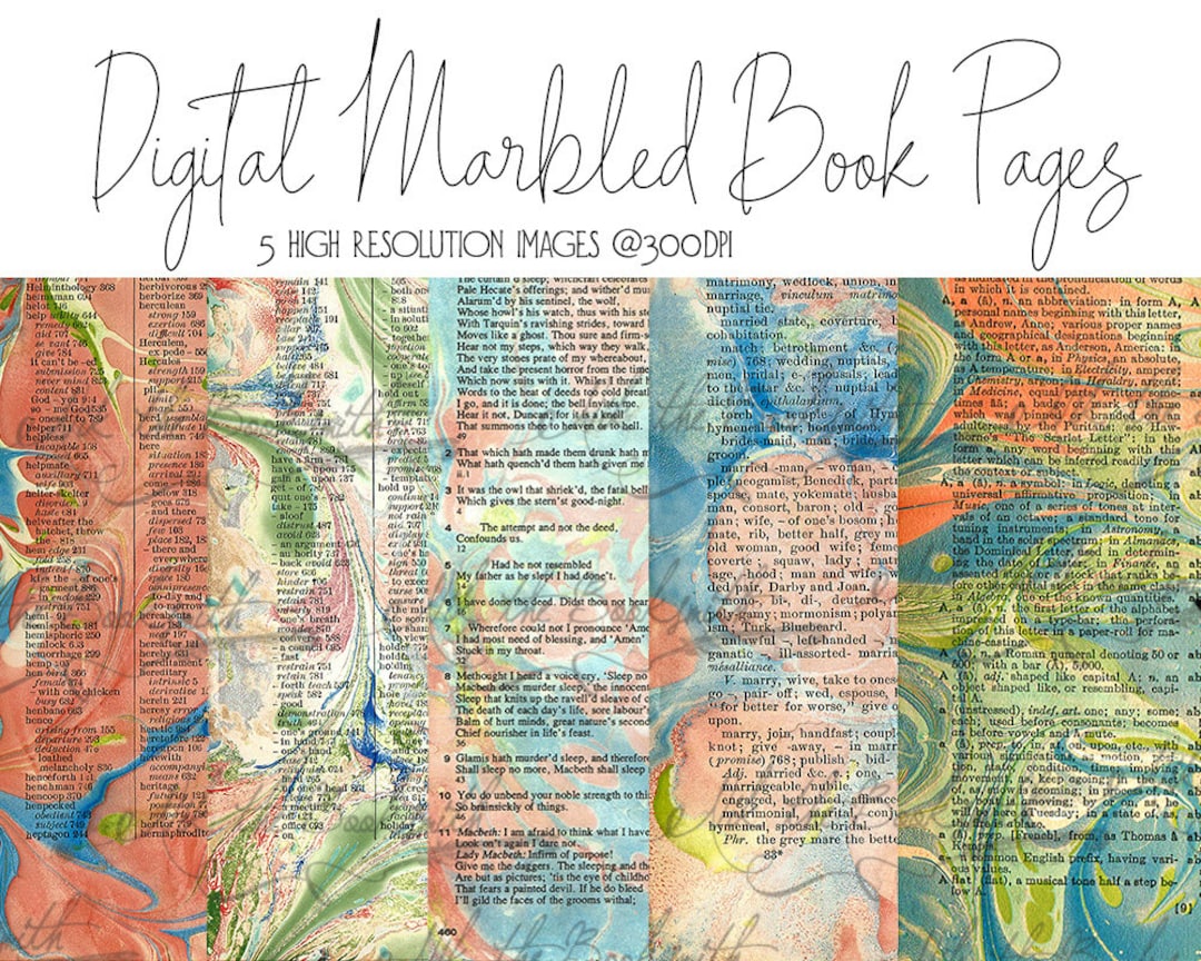 Digital Marbled Book Pages - Perfect for Journals, Cards, Mixed Media ...
