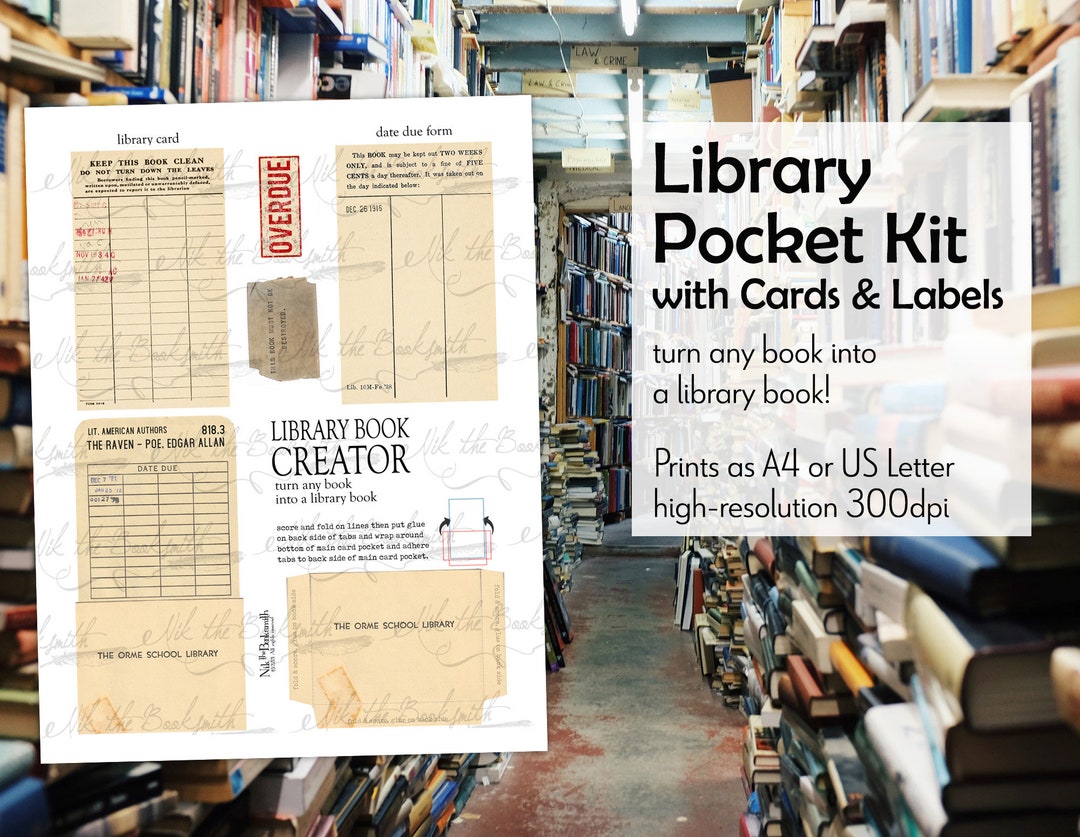Library Pocket Kit With Card and Labels - the Raven - Antique Ephemera ...