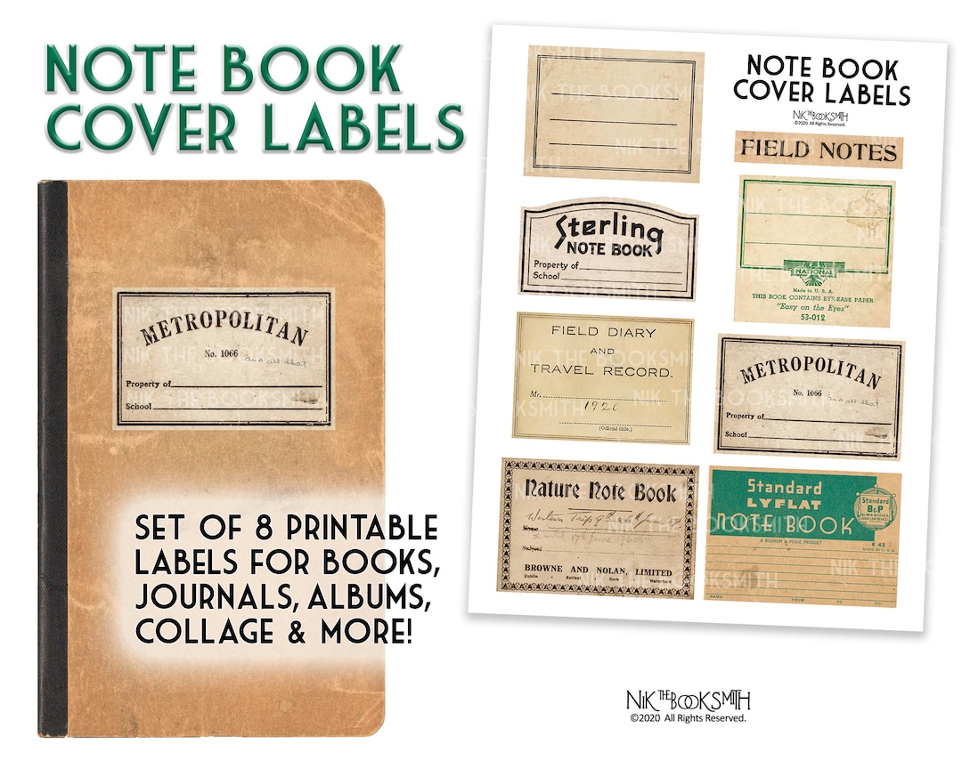 Note Book Cover Labels - Digital Ephemera - for Books, Journals, Albums ...