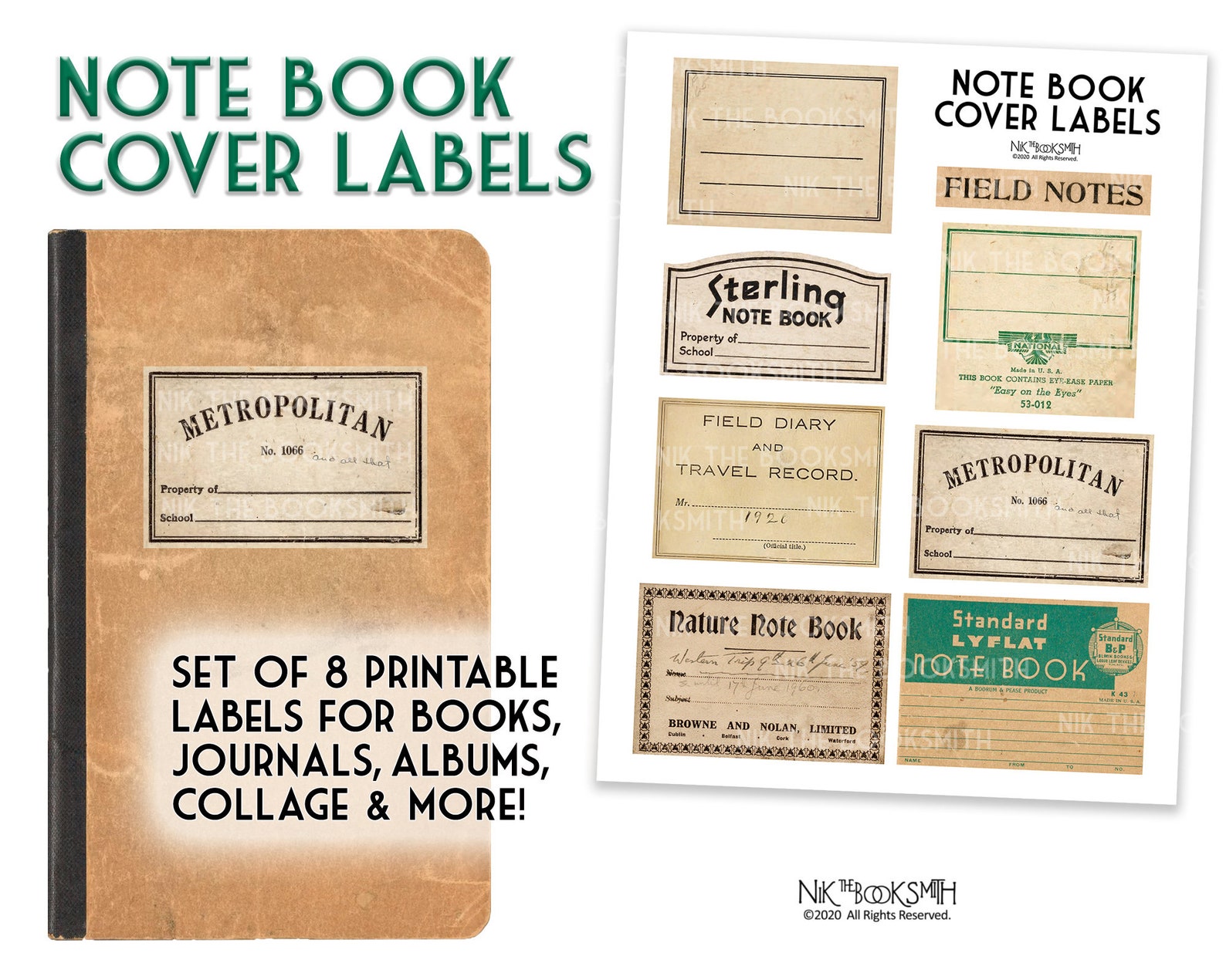 Note Book Cover Labels Digital Ephemera for Books | Etsy