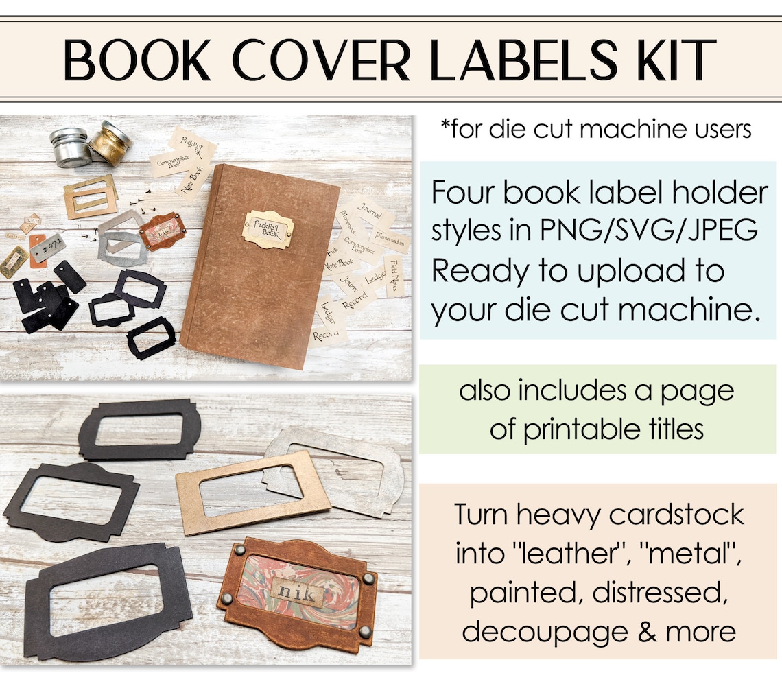Book Cover Labels Kit for Die Cut Machines - 4 Designs and Printable ...