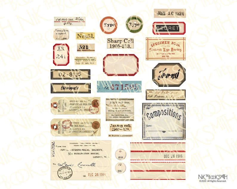 Lost and Found Labels - Set of 29 Assorted Vintage Printable Labels (1 ...