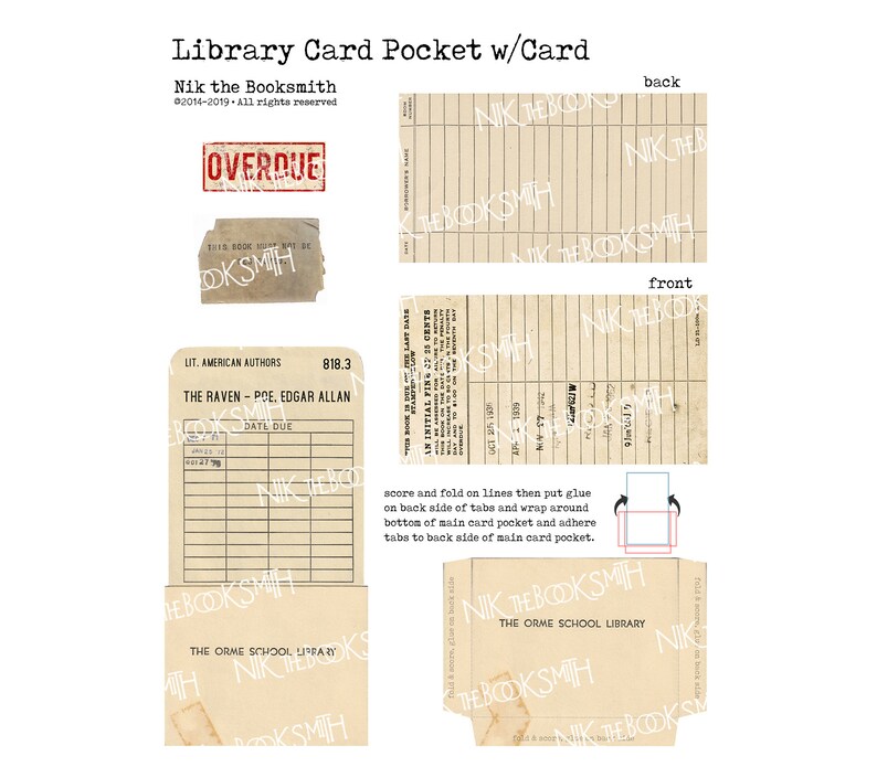 Library Pocket Kit with Card and Labels The Raven Antique | Etsy