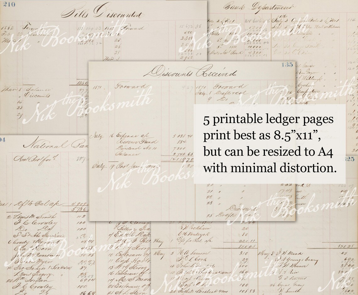 Banker's Ledger 5 Printable Antique Ledger Pages - Etsy
