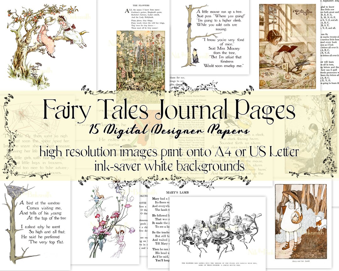 Fairy Tales - Digital Designer Journal Papers - INK SAVING - Junk ...