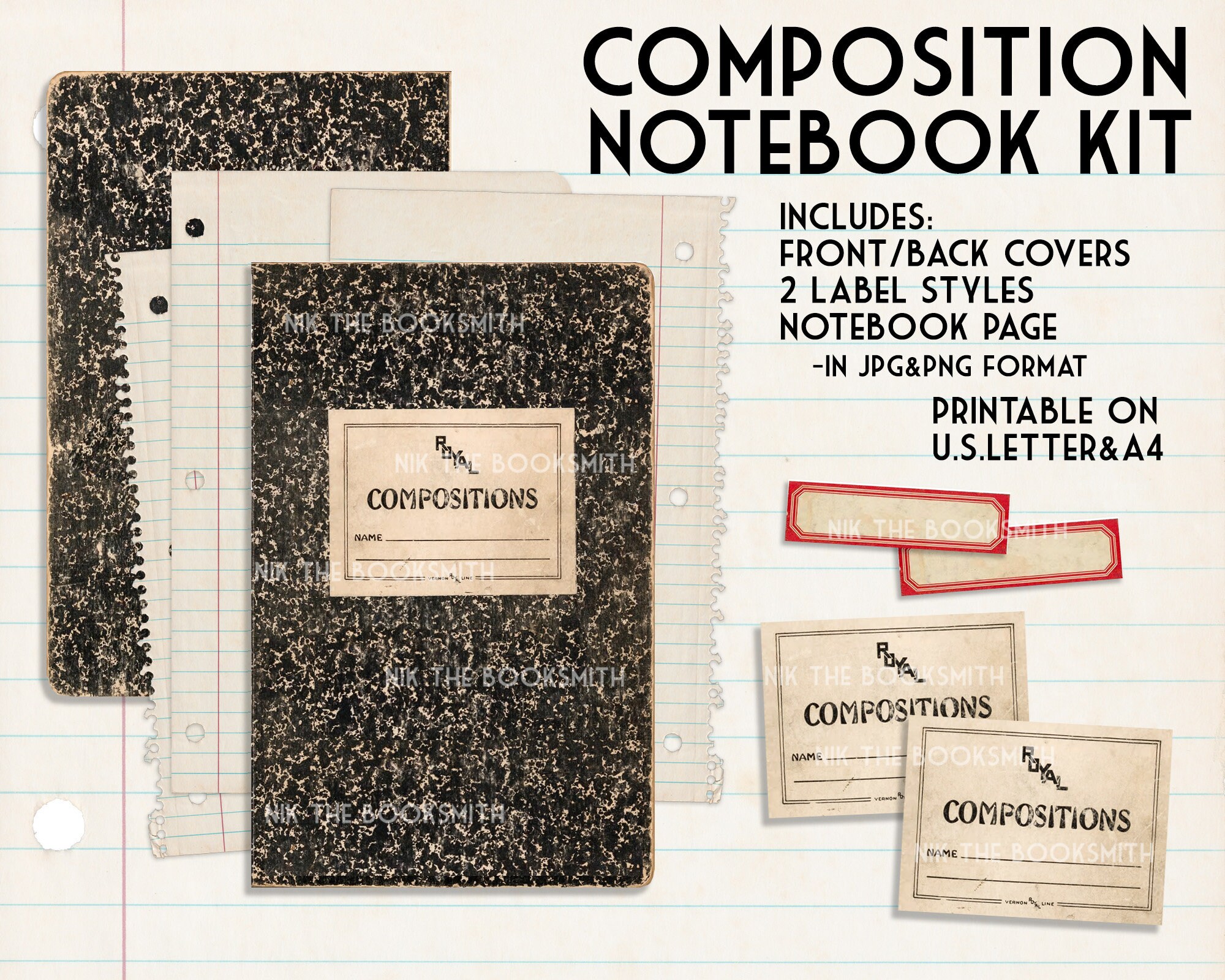 Composition Notebook Kit Digital Cover Printable JPG Page Etsy