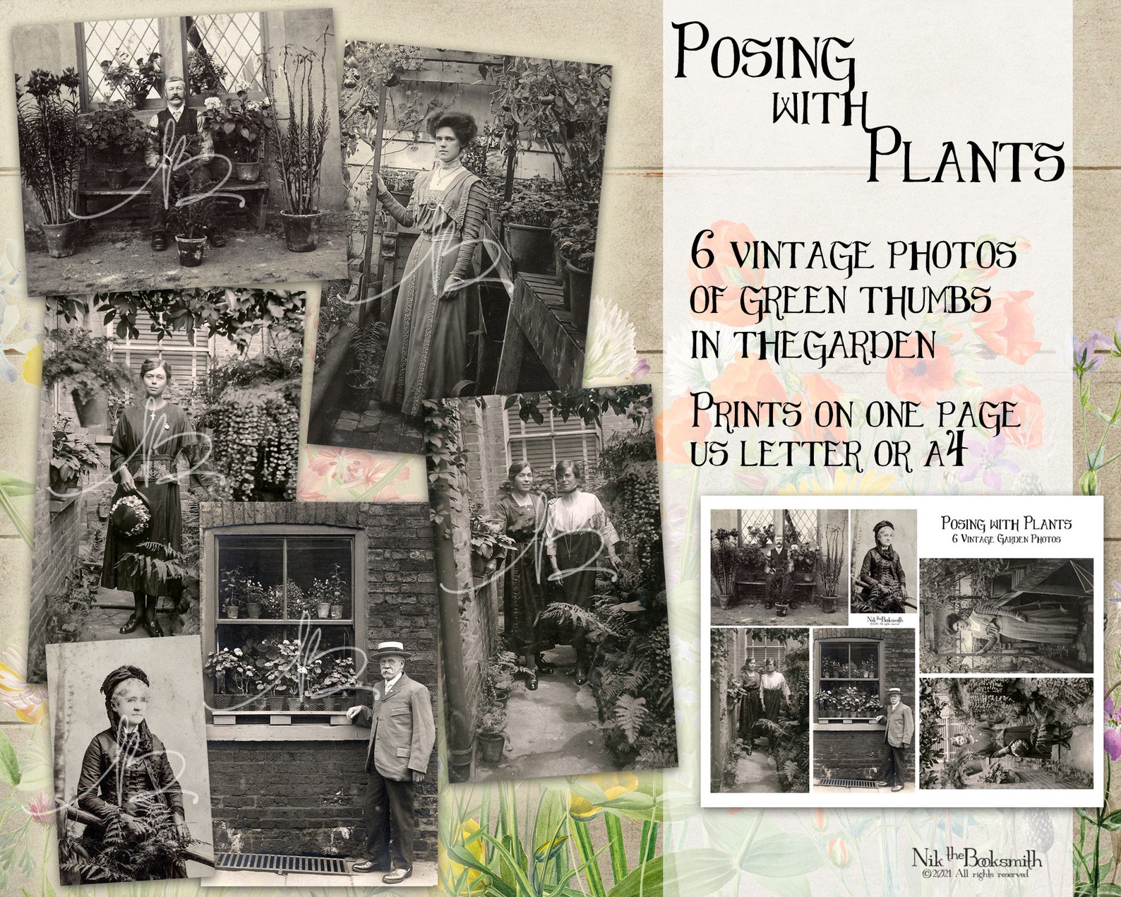 Old Timey Photos - Posing With Plants - 6 Antique Photographs on 1 ...
