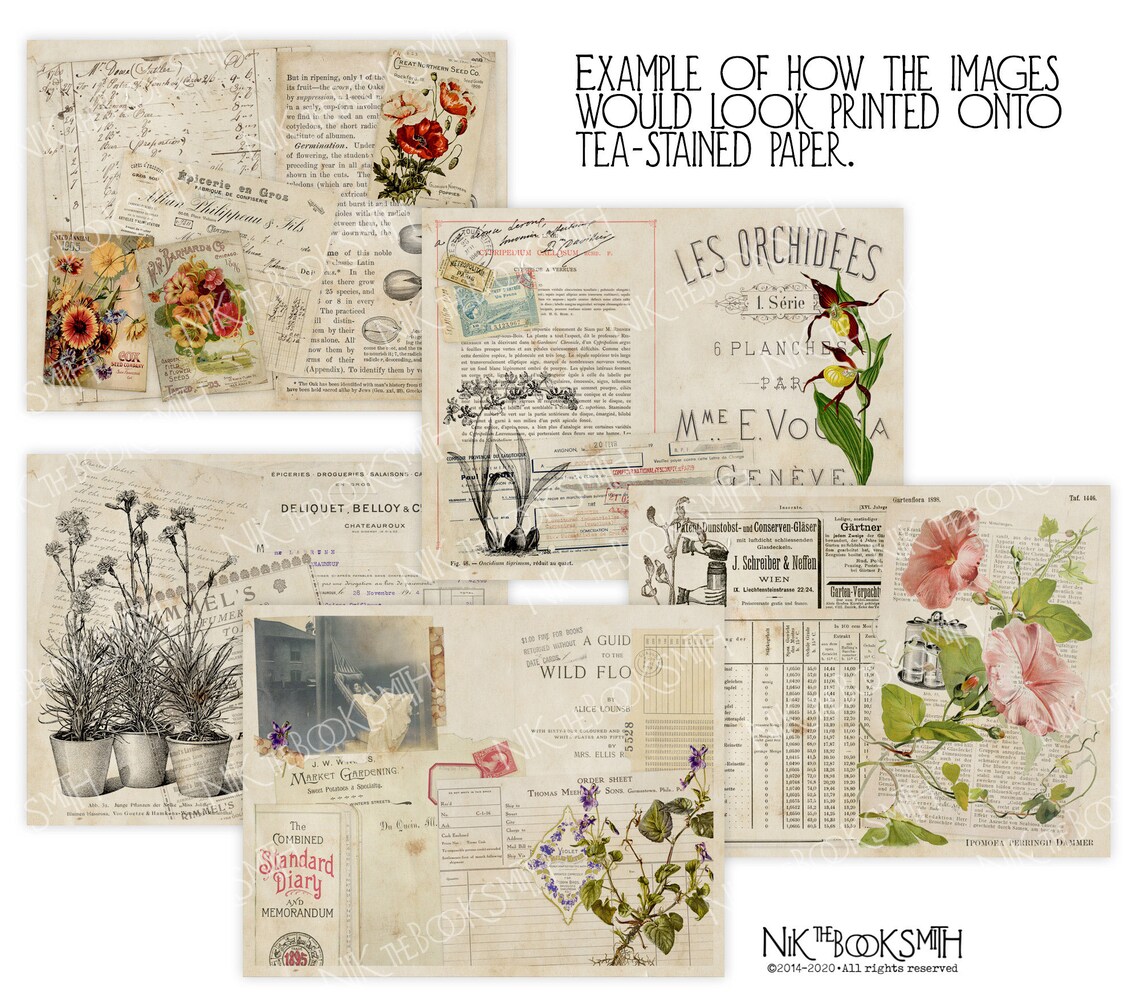 Collage Collection Kit #2 - 5 INK SAVING Images to Print on Tea Stained ...