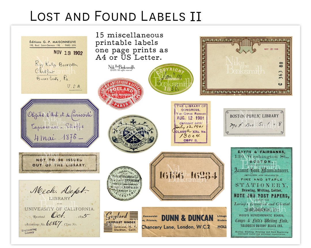 Lost and Found Labels II - Set of 15 Assorted Vintage Printable Labels ...