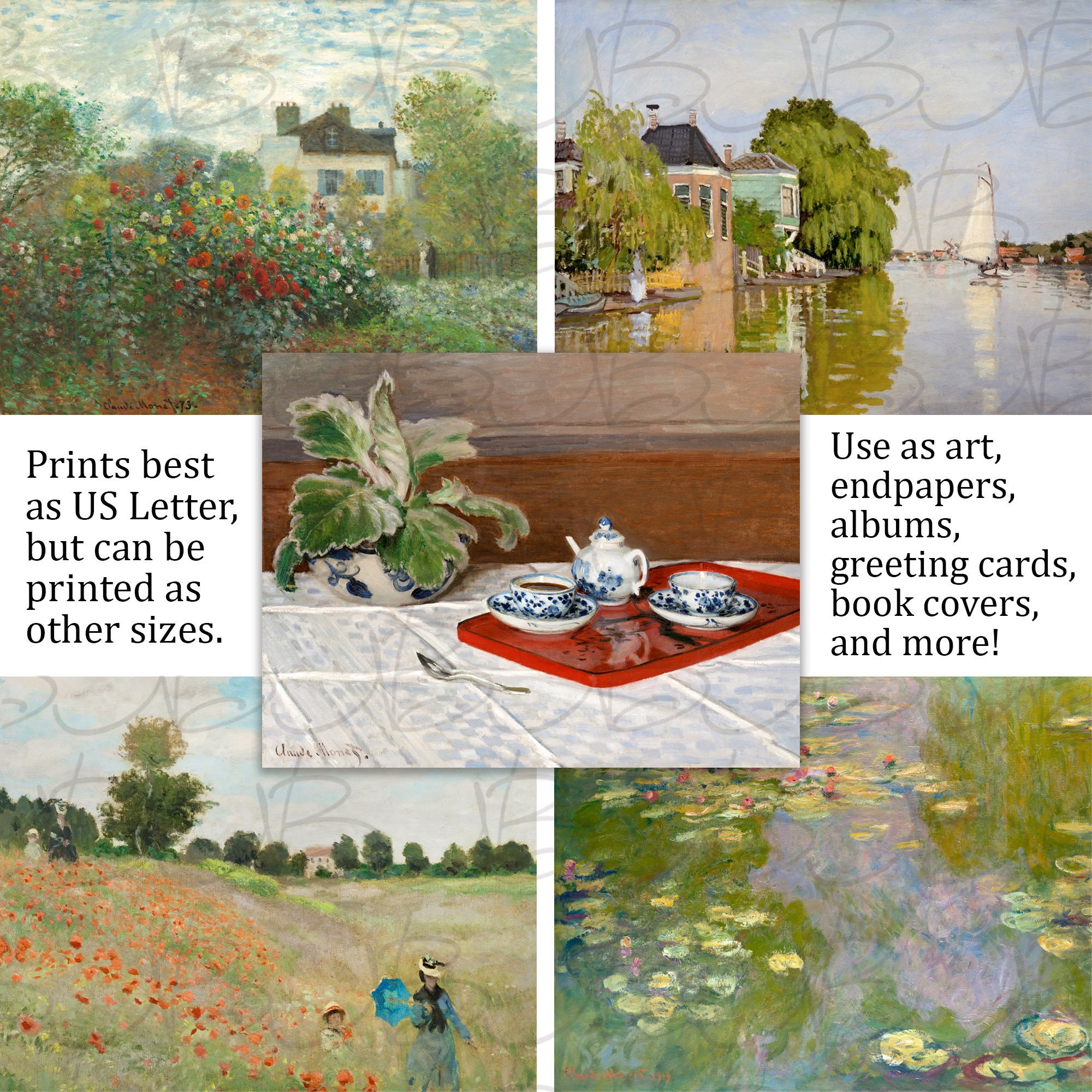 Monet - Printable Artwork for Endpapers, Greeting Cards, Journals ...