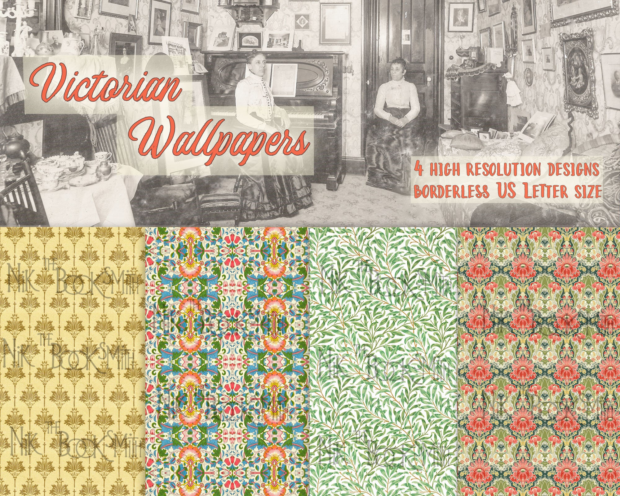 Victorian Wallpapers Set of 4 Printable Pages for Endpapers - Etsy