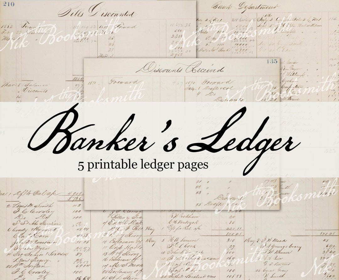 Banker's Ledger - 5 Printable Antique Ledger Pages - Journal Pages ...