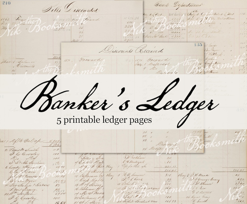 Banker's Ledger 5 Printable Antique Ledger Pages - Etsy