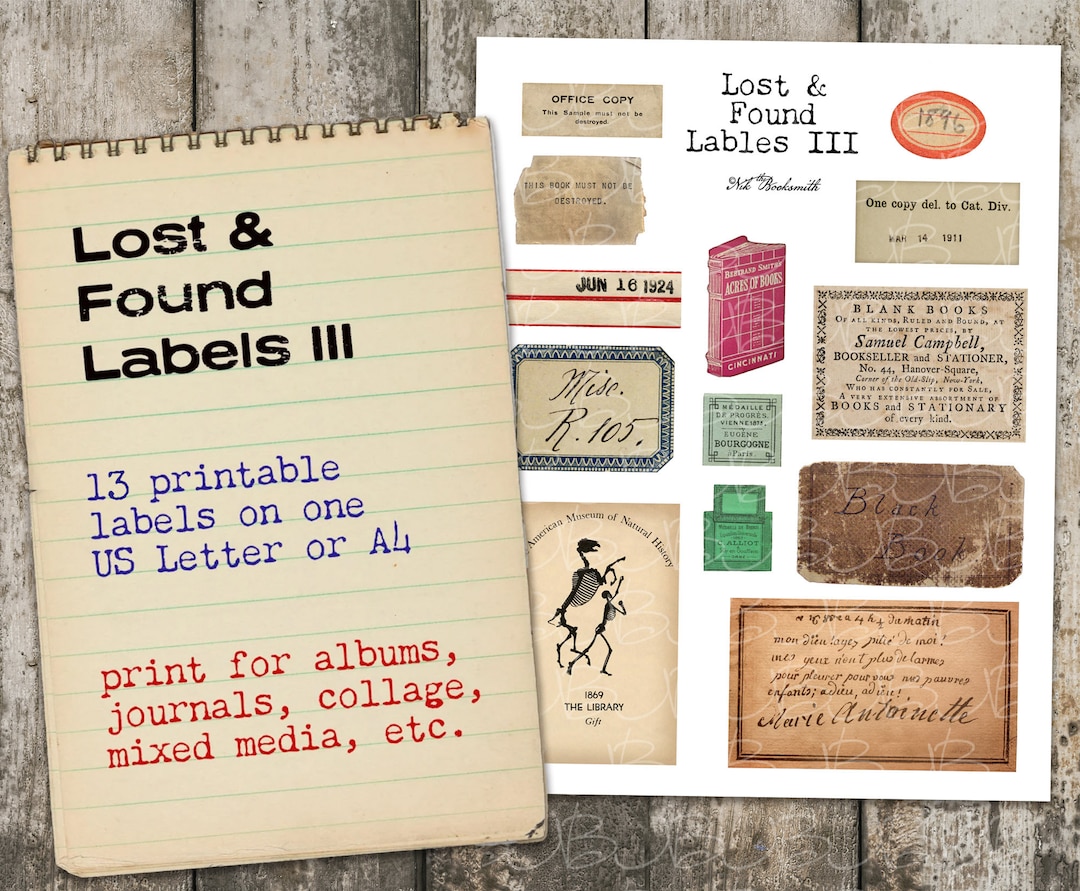 Lost and Found Labels III - Set of 13 Assorted Vintage Printable Labels ...