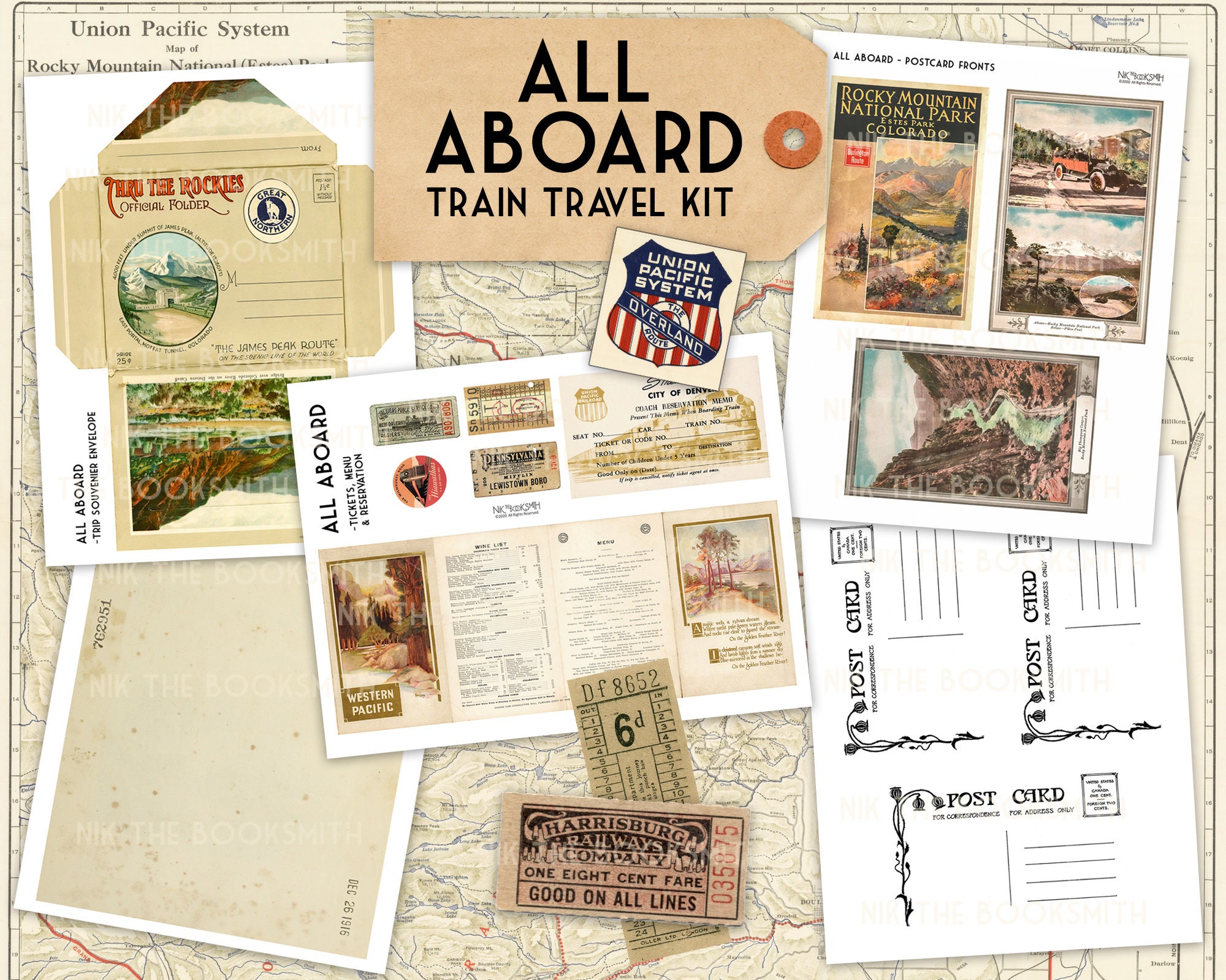 ALL ABOARD! - Vintage Train Travel Printable Kit - Antique Ephemera ...