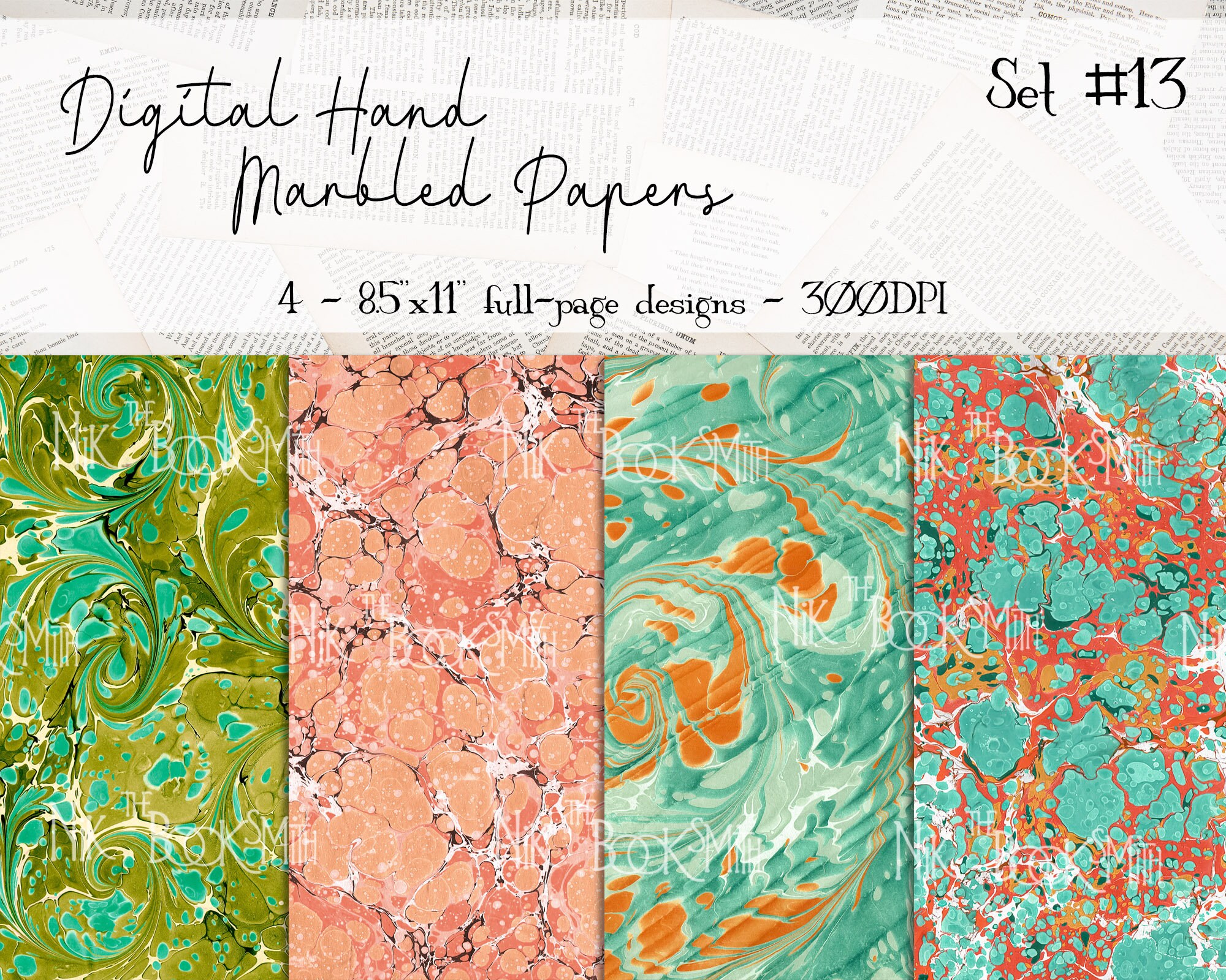 Digital Marbled Papers Set 13 Perfect for Bookbinding | Etsy
