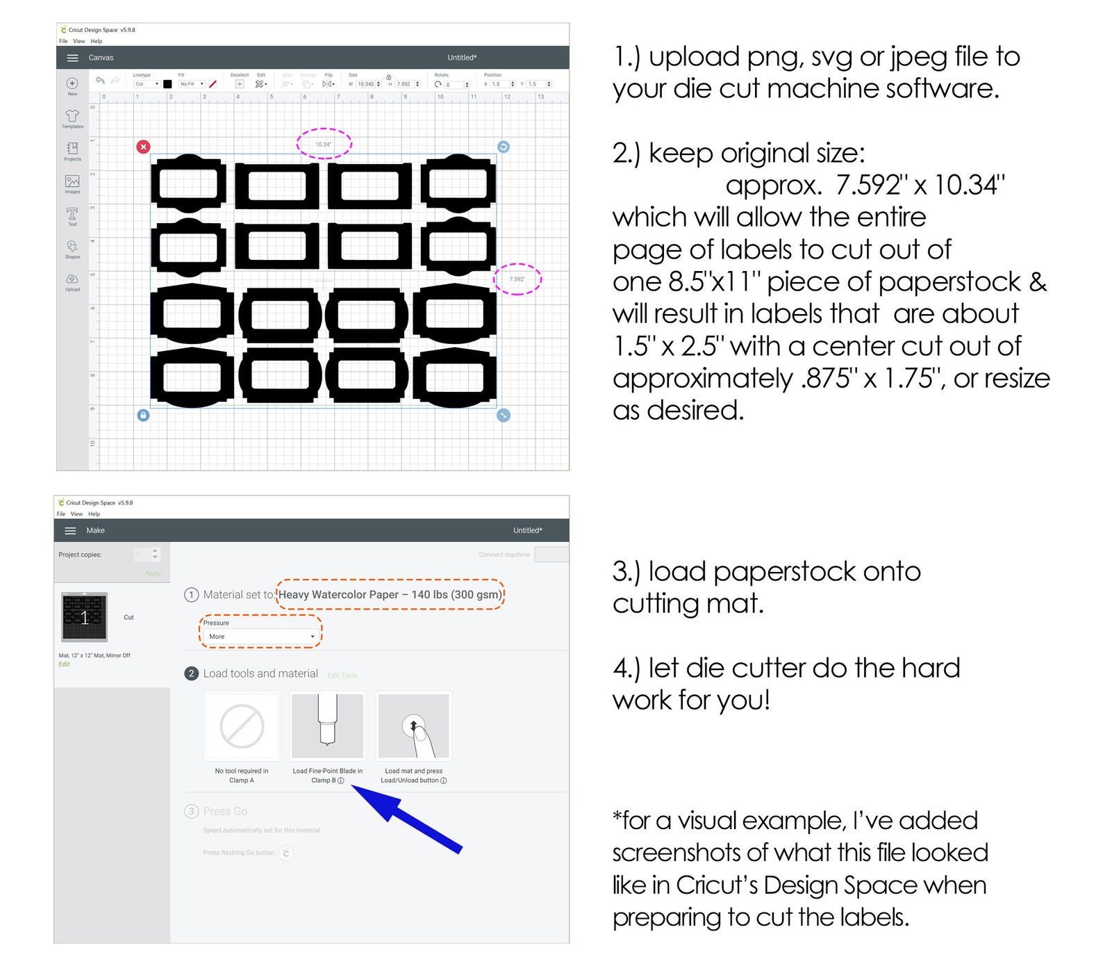 Book Cover Labels Kit for Die Cut Machines - 4 Designs and Printable ...