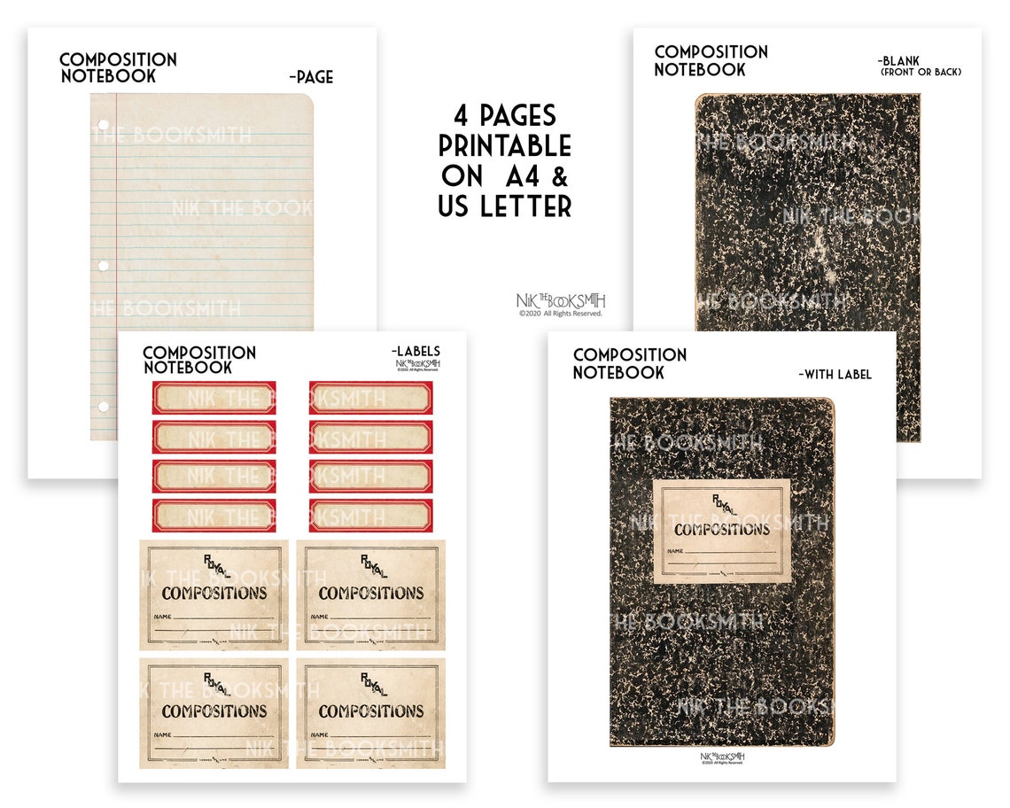 Composition Notebook Kit Digital Cover Printable JPG Page | Etsy