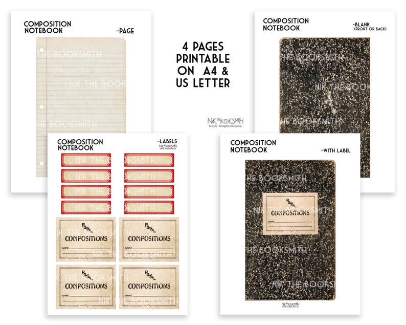Composition Notebook Kit - Digital Cover Printable - JPG Page ...