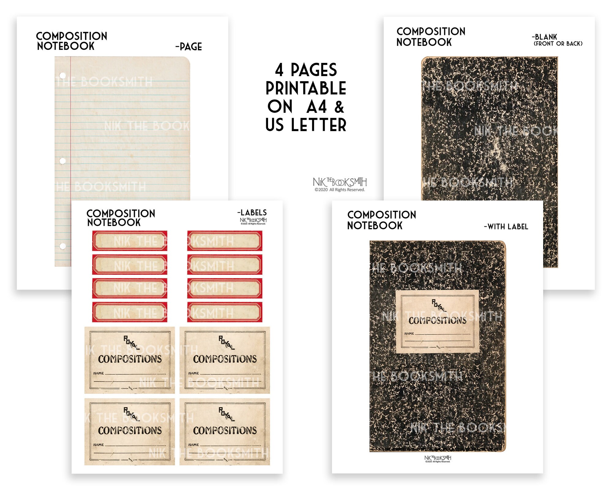 Composition Notebook Kit Digital Cover Printable JPG Page - Etsy