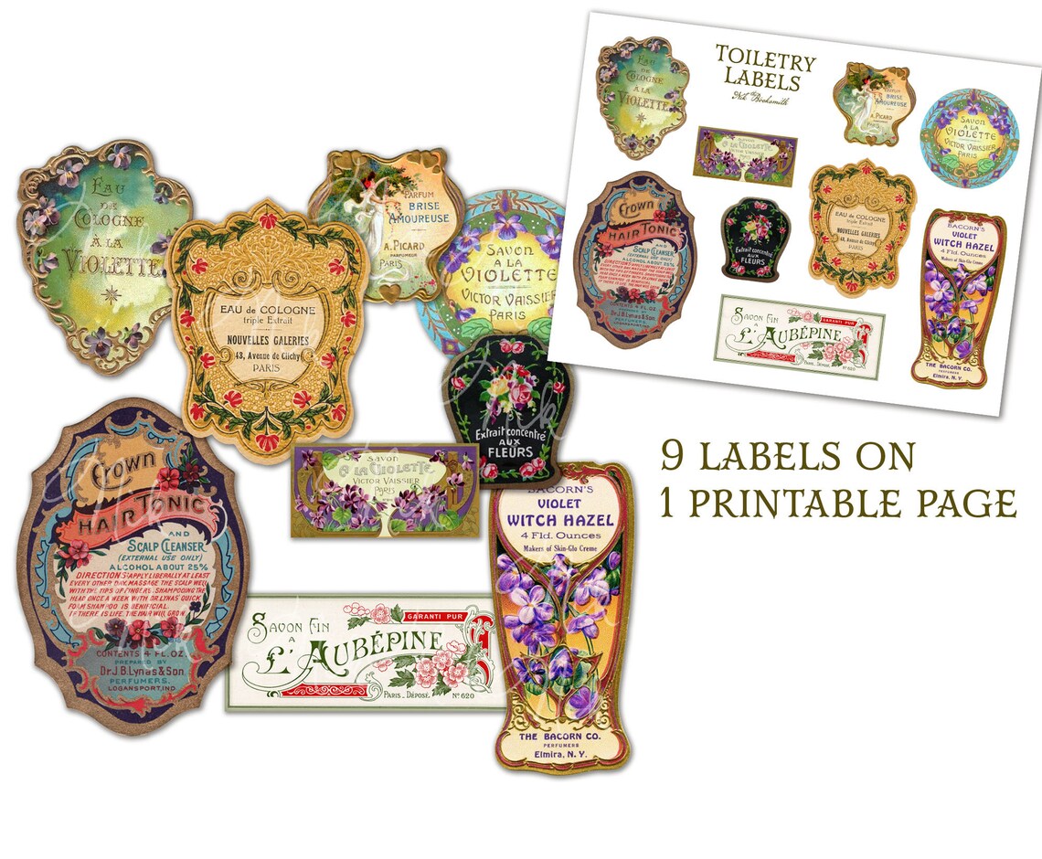 Toiletry Labels Set of 9 Assorted Vintage Printable Labels - Etsy