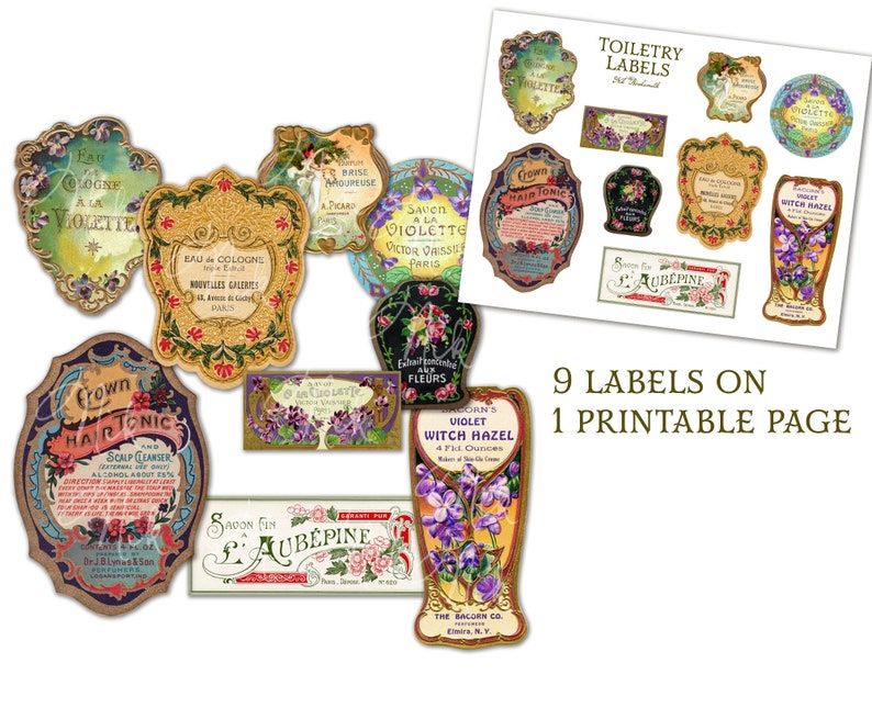 Toiletry Labels - Set of 9 Assorted Vintage Printable Labels (1 Digital ...