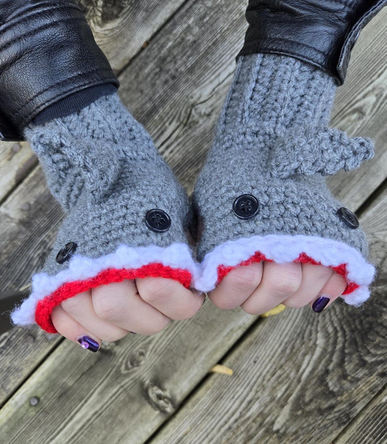 Crochet Shark Fingerless Gloves - Etsy