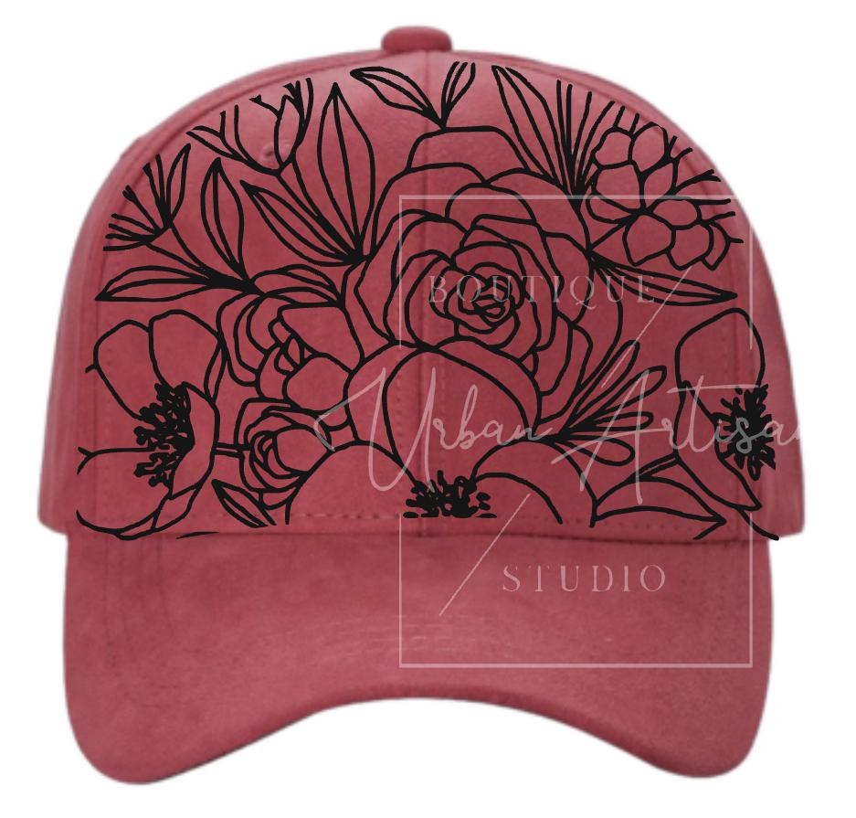 Baseball Hat Burning Stencil, Hand Drawn Florals - Etsy